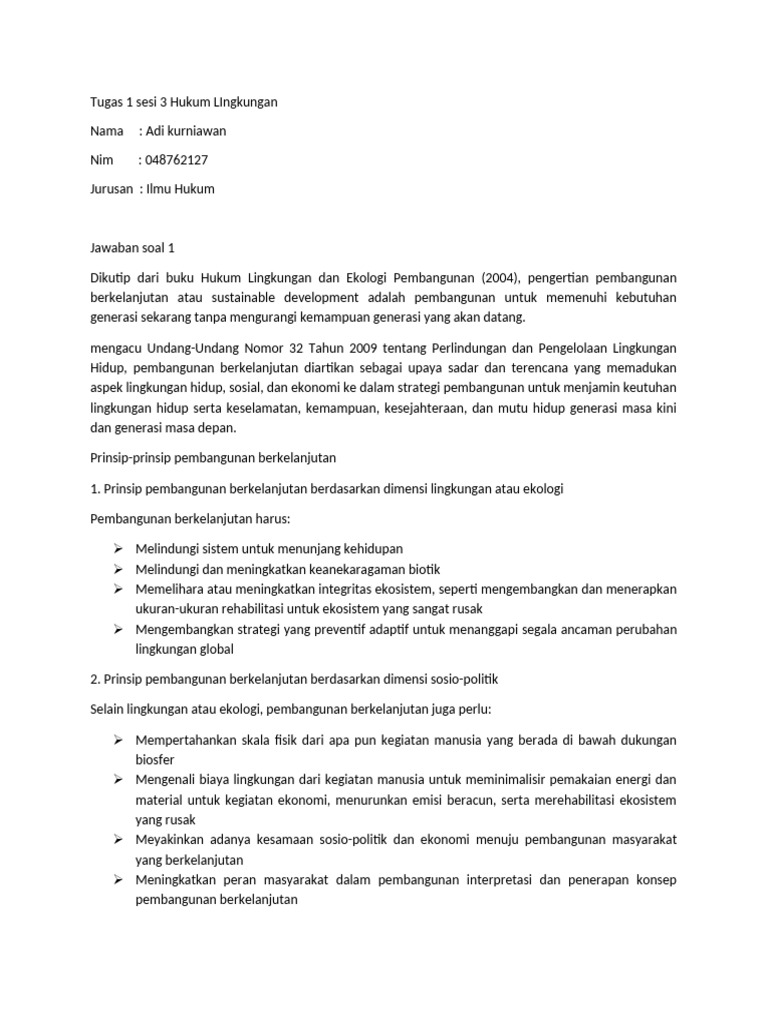 Tugas 1 sesi 3 Hukum LIngkungan | PDF