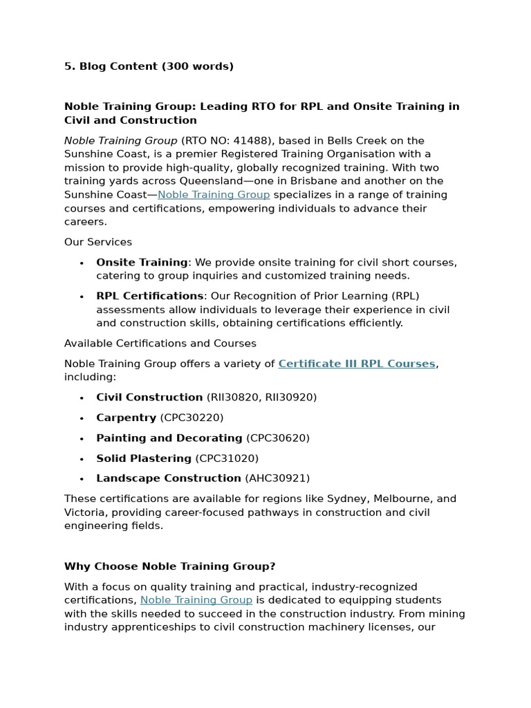 Noble Training Group: RPL & Onsite Courses | PDF