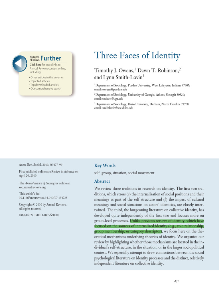 Three Faces of Identity | PDF | Identity (Social Science) | Self Concept