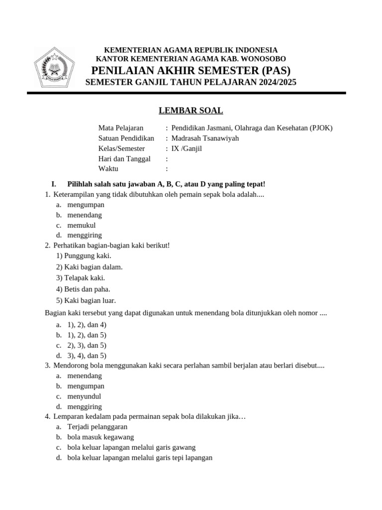 SOAL PAS GANJIL KELAS 9 TP.2024-2025 | PDF