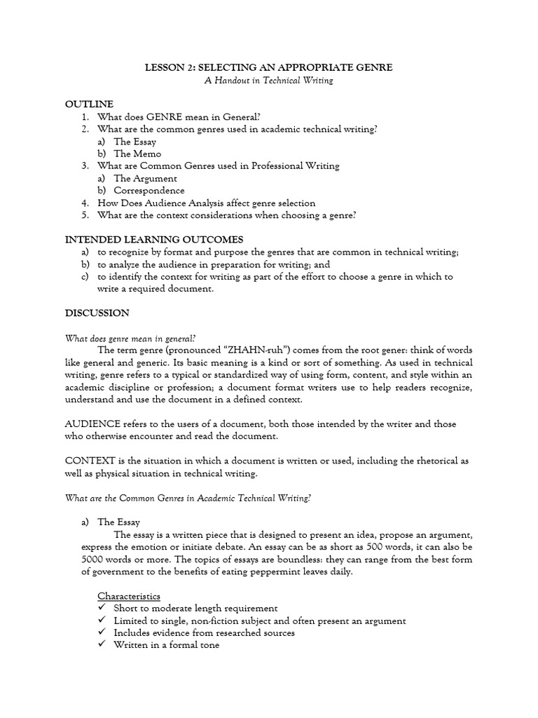 Selecting Genres in Technical Writing | PDF | Genre | Essays