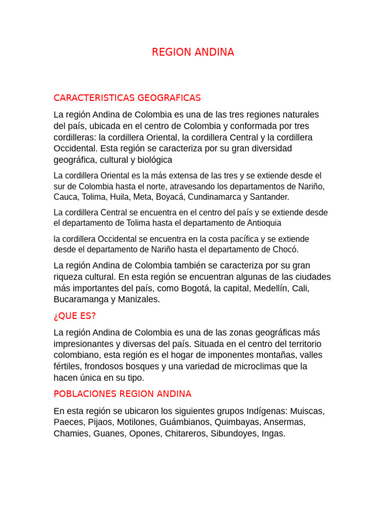 Características de la Región Andina en Colombia | PDF