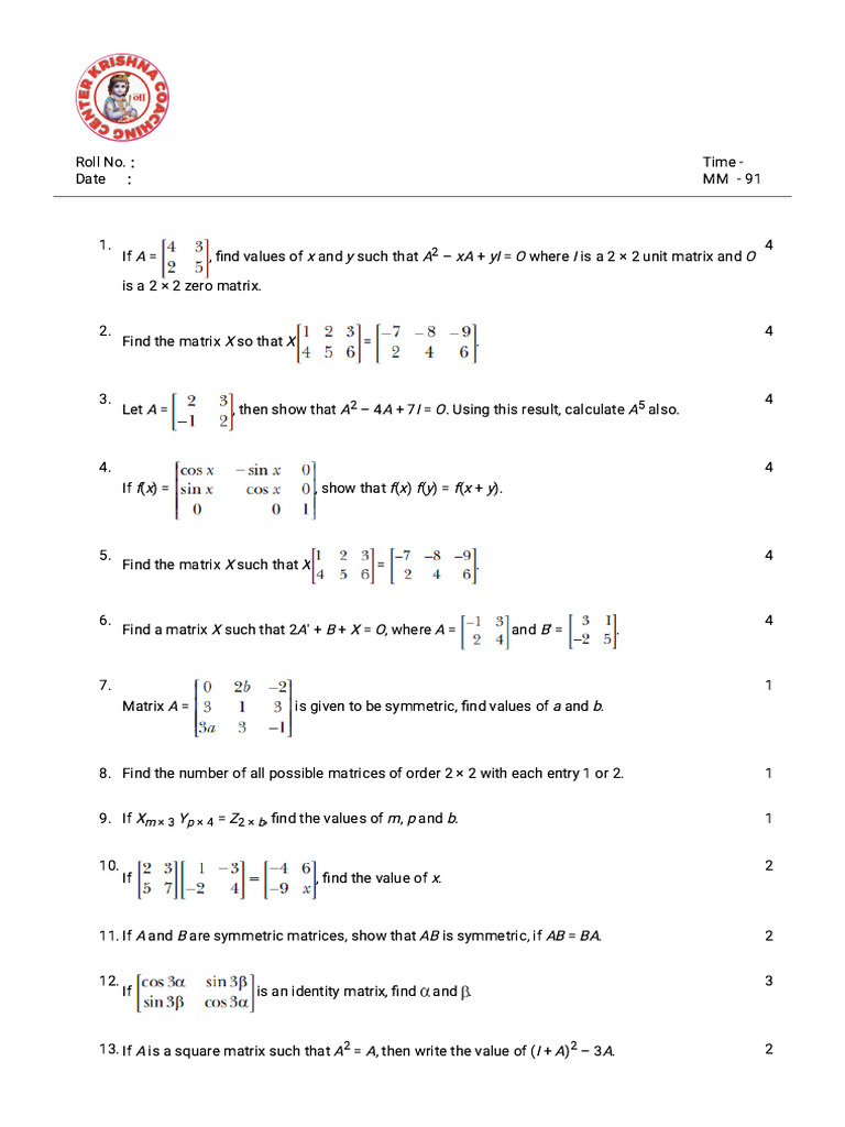 12th LMP ( Matrix ) | PDF | Matrix (Mathematics) | Mathematical Objects