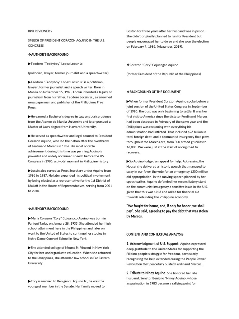 RPH-REVIEWER-9 | PDF | Corazon Aquino | Political Science