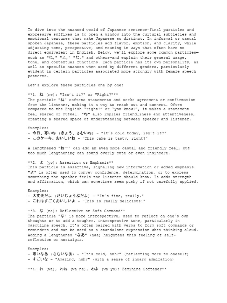 Japanese Sentence-Final Particles Explained | PDF | Japanese Language ...