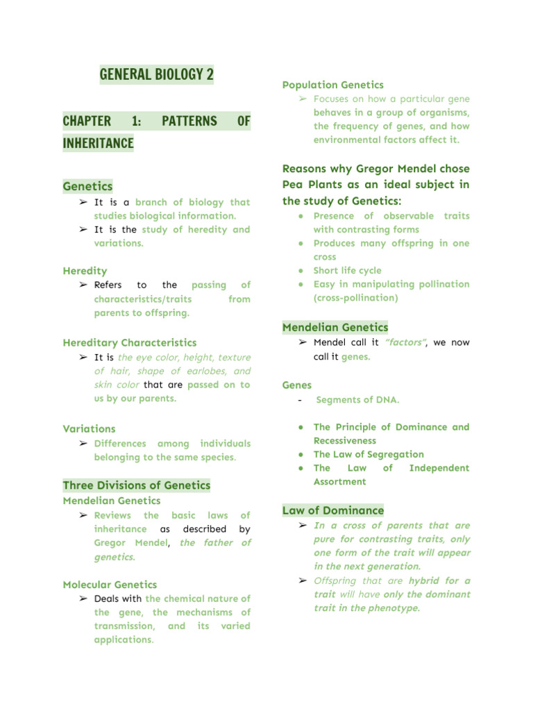 Patterns of Inheritance Reviewer (Gen Bio 2) | PDF | Zygosity ...