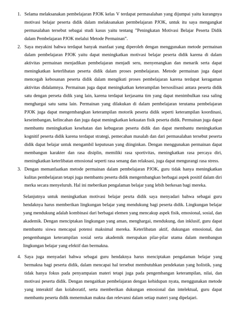 Laporan Studi Kasus Pjok | PDF