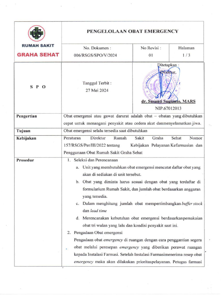 006 - Spo Pengelolaan Obat Emergency 2024 | PDF
