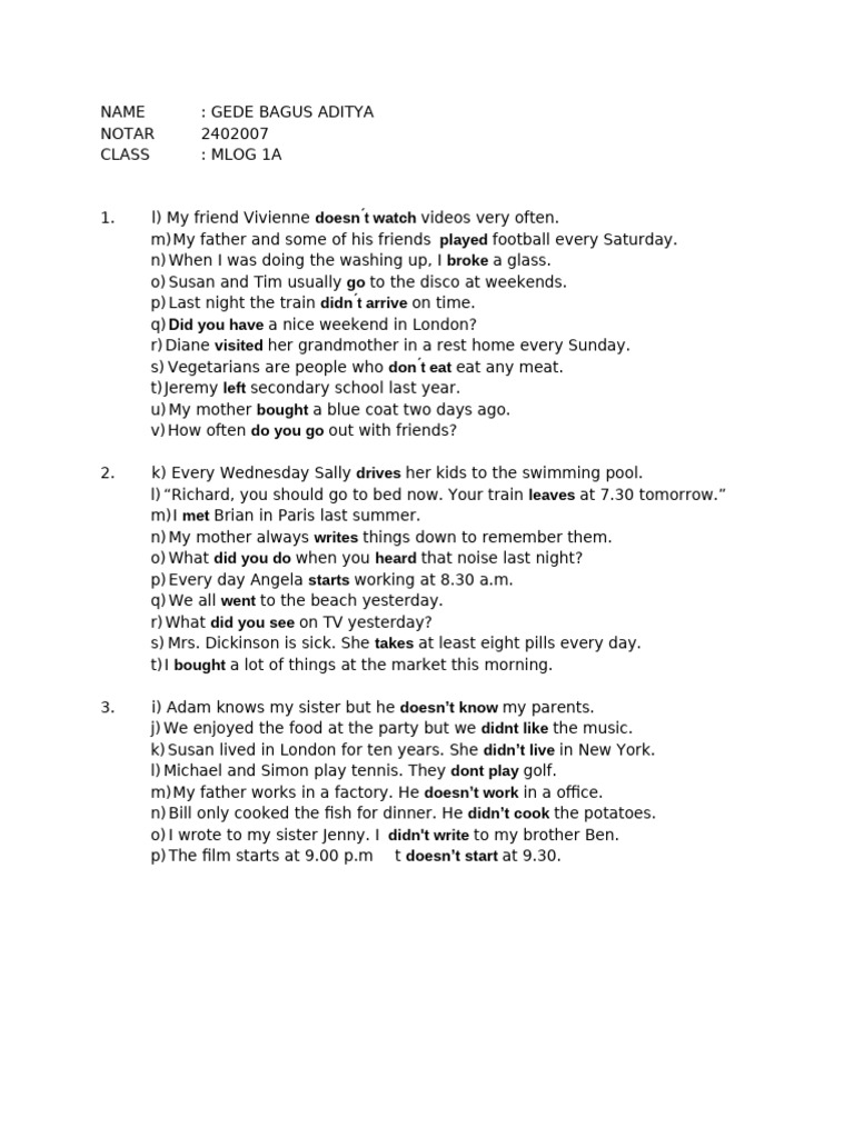 BAGUS ADITYA - Simple Present Vs Simple Past | PDF