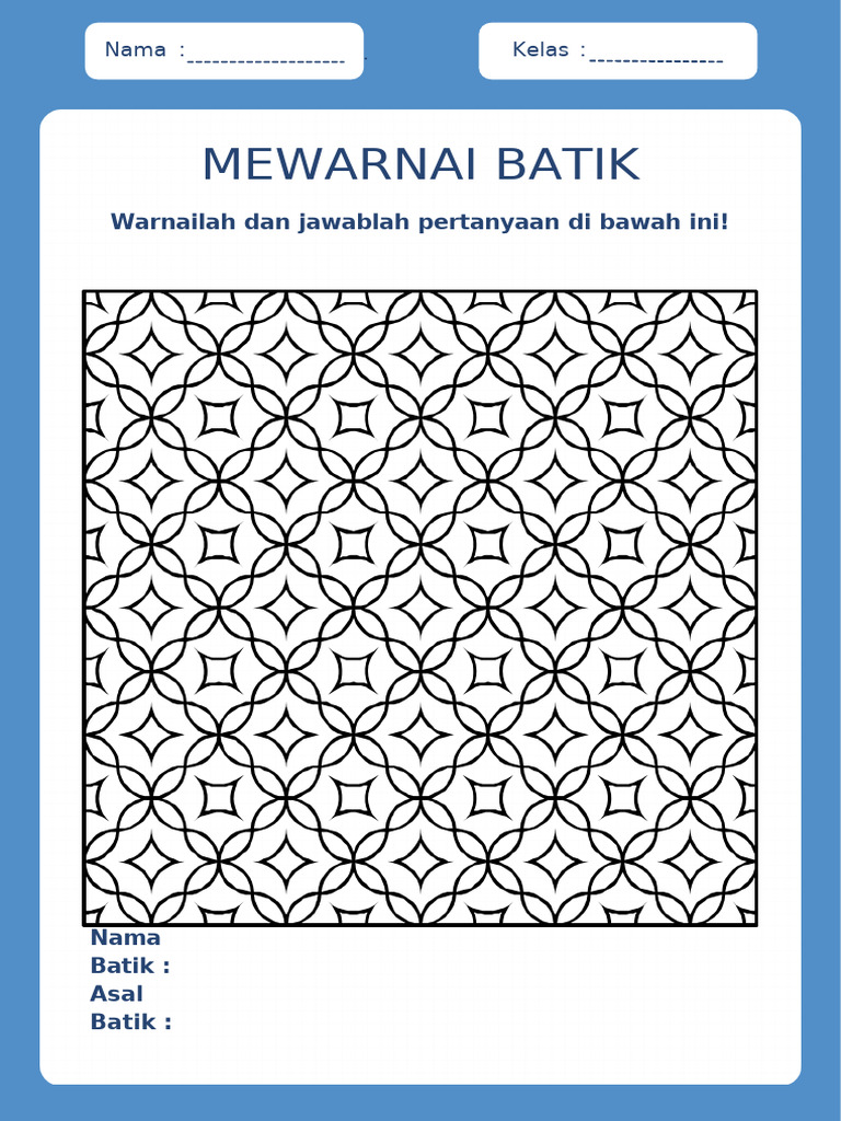 Mewarnai Batik Lembar Kerja SD Kelas 1 Biru Sederhana | PDF