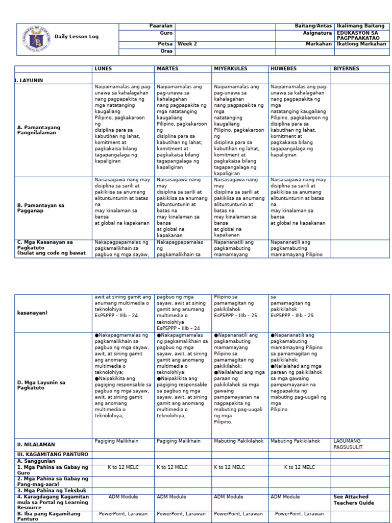 DLL Week 2-Q3 Esp New | PDF