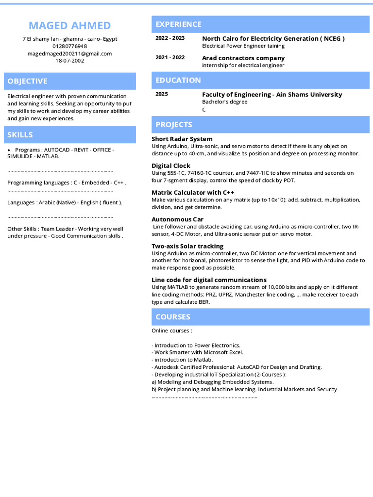 Maged Ahmed: Experience | PDF | Electrical Engineering | Computer Science