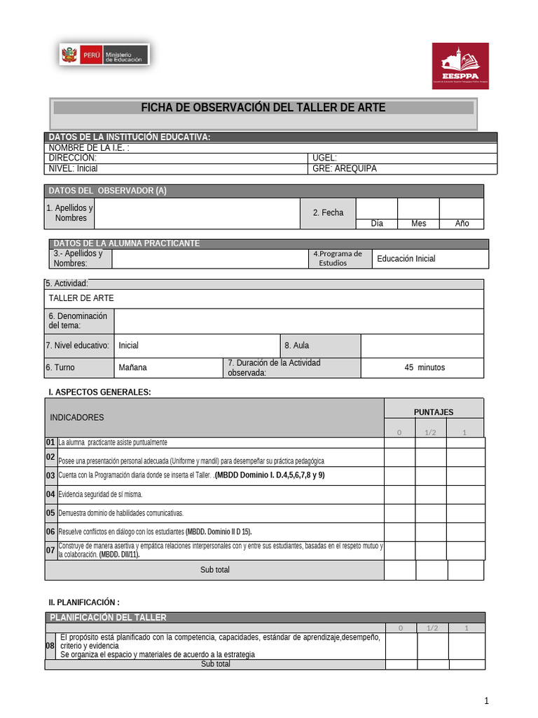 Evaluación De Taller De Arte Inicial Pdf Educación De La Primera