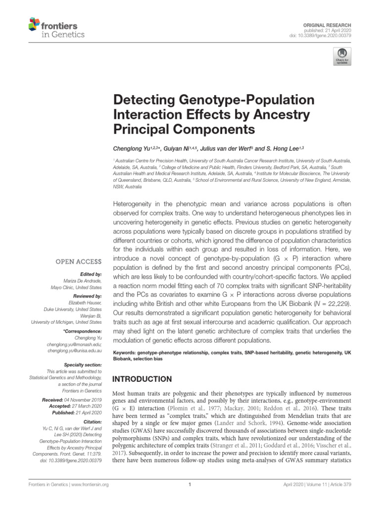Detecting Genotype-Population Interaction Effects by Ancestry Principal Components | PDF ...