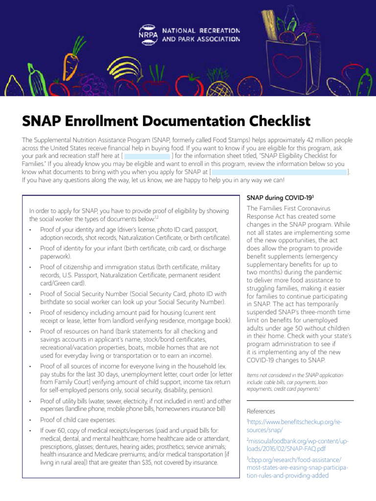 Snap Enrollment Documentation Checklist | PDF | Supplemental Nutrition ...