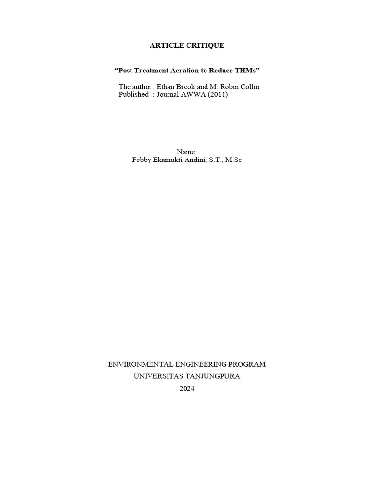 Article Critique - Post Treatment Aeration To Reduce THMs by Ethan ...