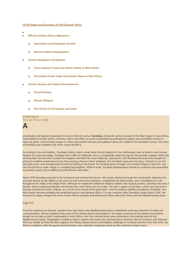 Reading CH 18 States and Societies of Sub-Saharan Africa | PDF | Africa ...