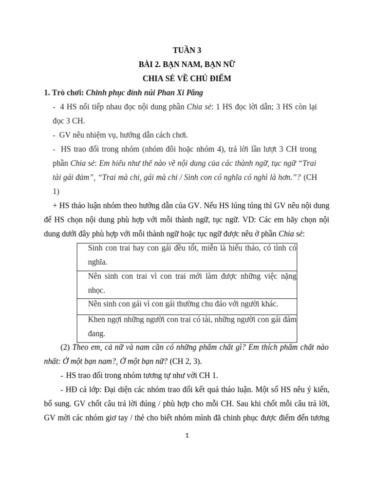 KHBD Tiếng Việt 5 - TUẦN 3 | PDF