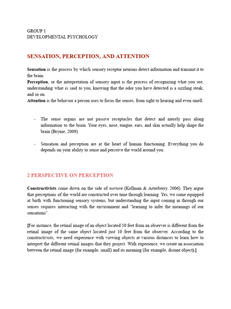 Devpsych g1 Report | PDF | Perception | Senses