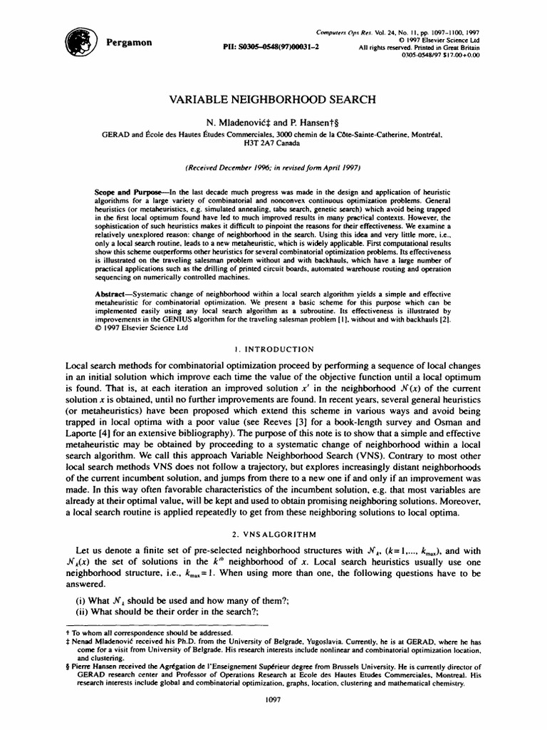 Variable Neighborhood Search Pdf Metaheuristic Mathematical Optimization