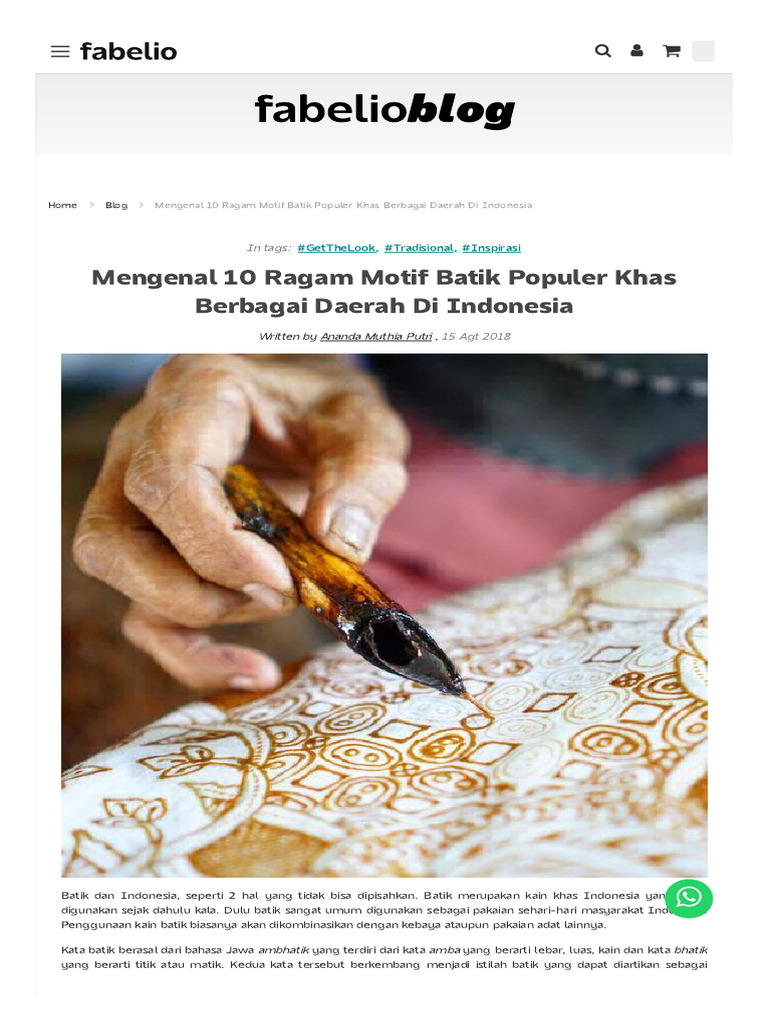 Fabelio Com Blog 10 Ragam Batik Populer Indonesia | PDF