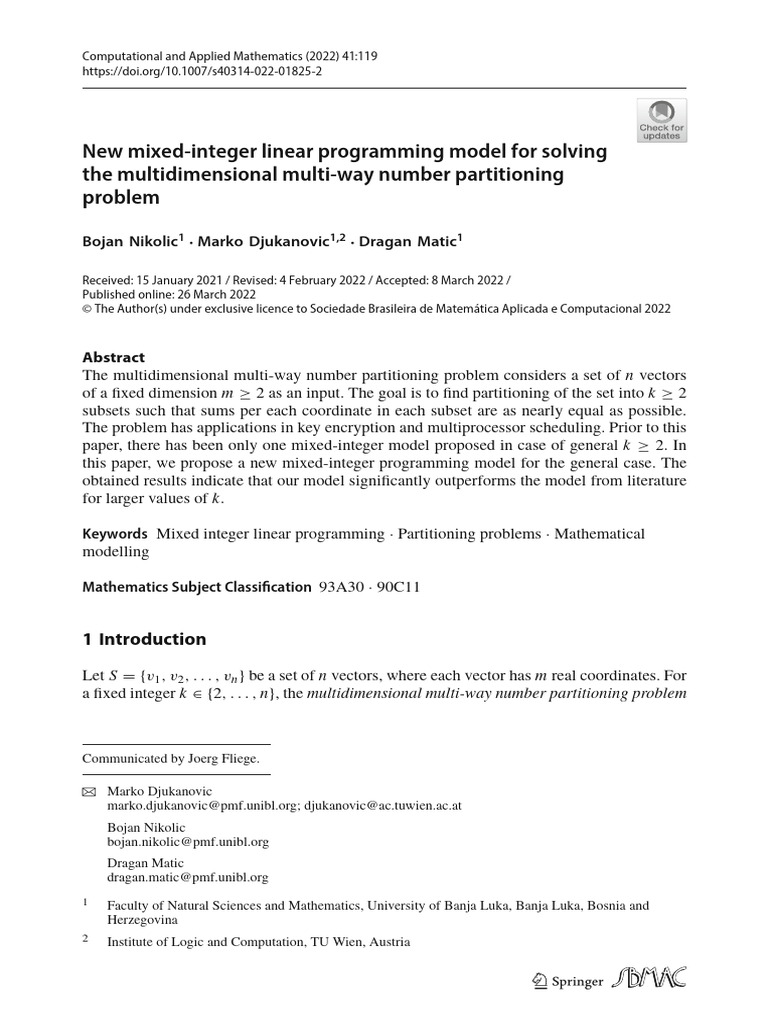 New mixed-integer linear programming model for solving the ... New mixed-integer linear programming model for solving the ...