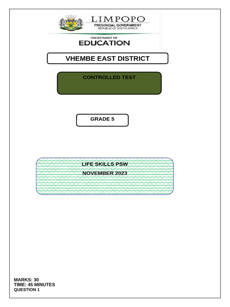 2023 Life Skills Grade 5 Final Year Examination-1 | PDF | Foods