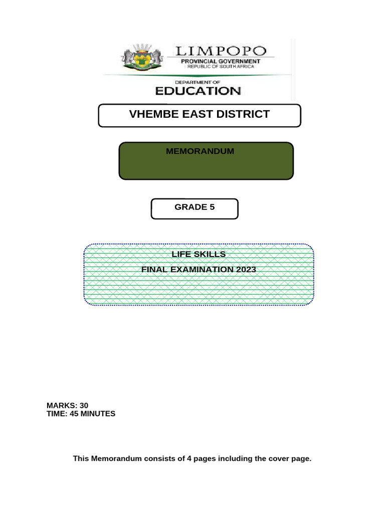 2023 Life Skills Grade 5 Memo-1 | PDF
