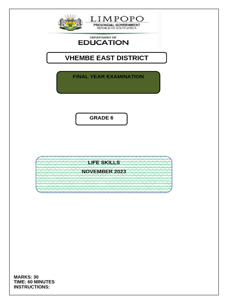 2023 Life Skills Grade 6 Final Year Examination. | PDF | Infection | Hiv