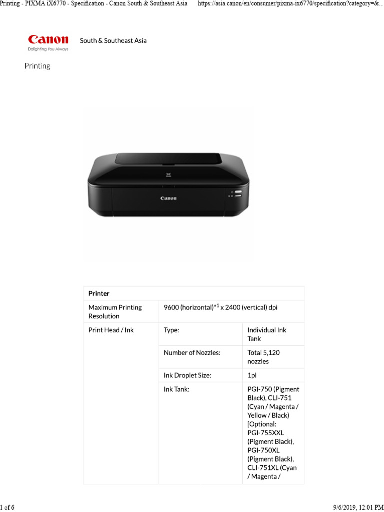 Canon Inkjet SFP Pixma IX6770 | PDF