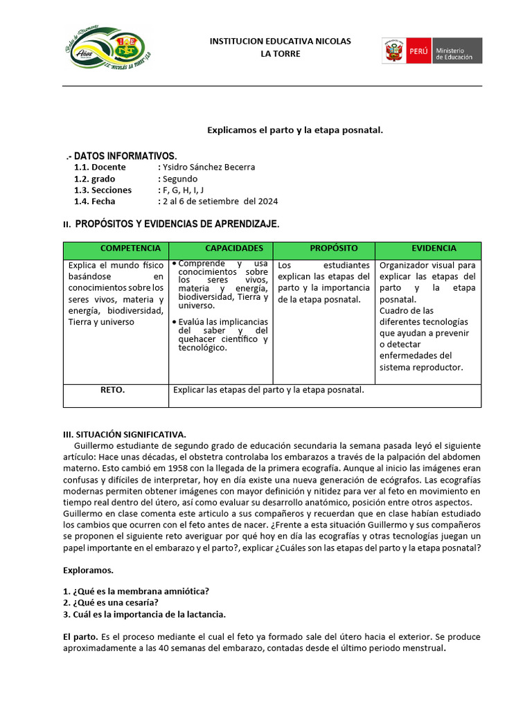 Actividad Parto y Etapa Posnatal | PDF | Parto | Útero