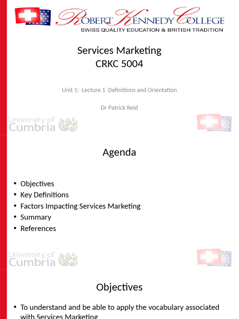 Unit 1 Lecture 1 Definitions and Orientation Services Marketing CRKC ...