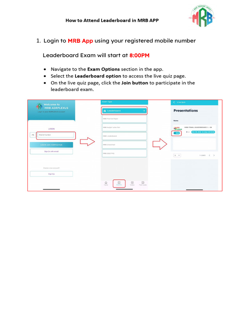 How To Attend MRB Leaderboard in MRB APP | PDF