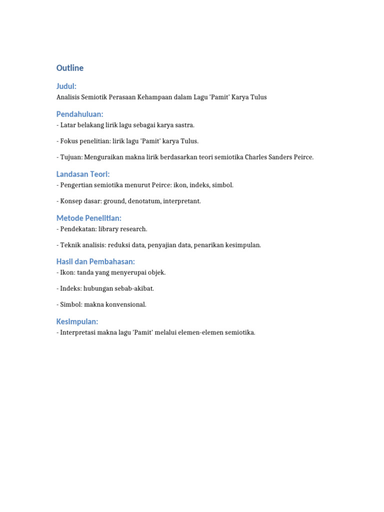 Outline Analisis Semiotik | PDF