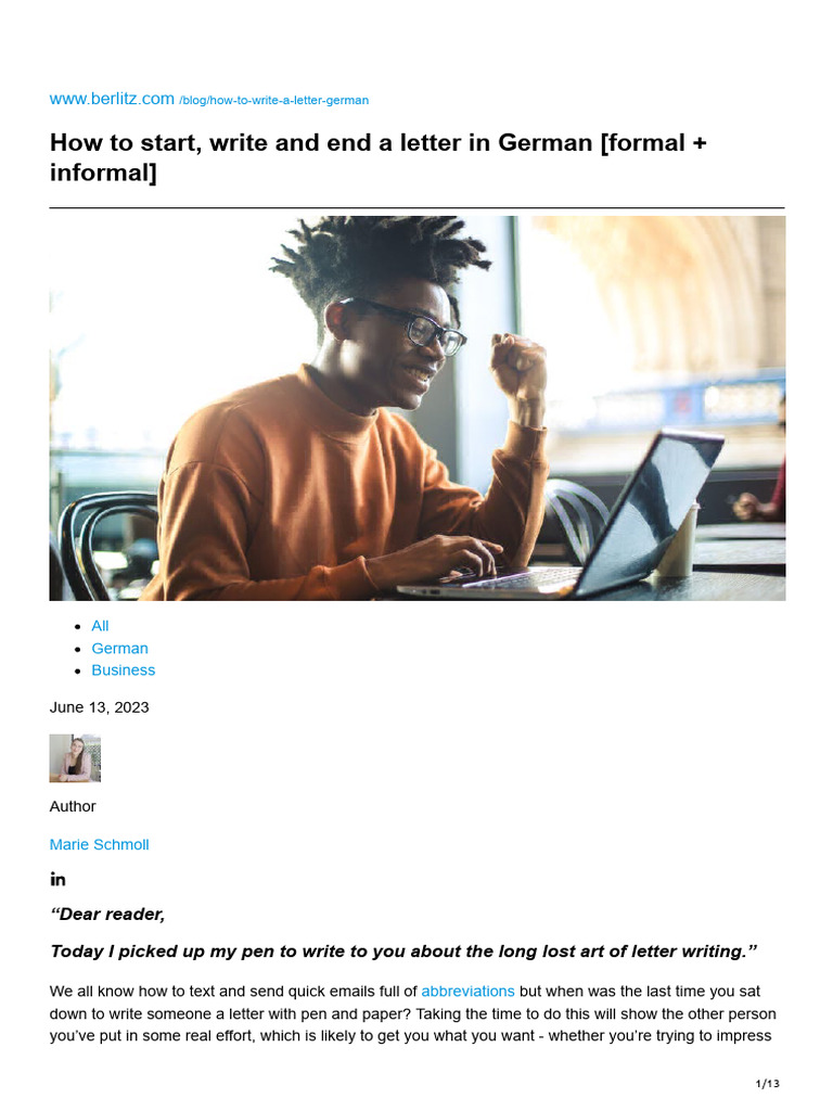 How To Start Write and End A Letter in German Formal Informal | PDF ...
