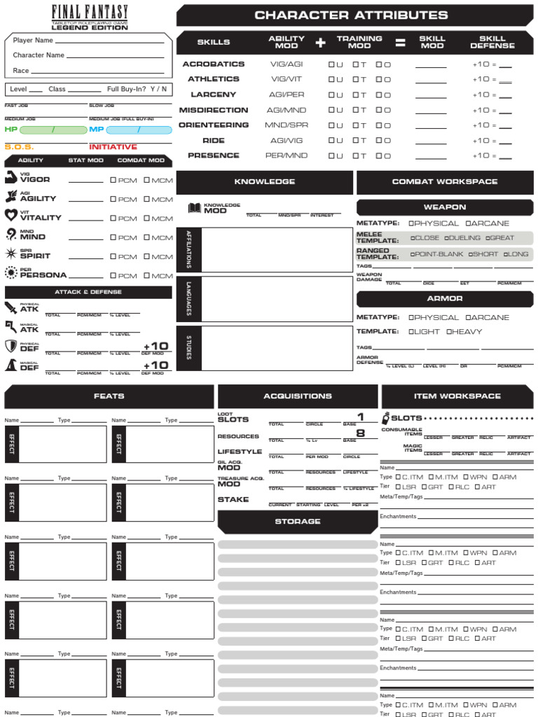 Final Fantasy TRPG Legend Edition Character Keeper | PDF | Role Playing Video Games | Role ...