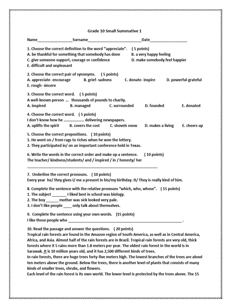 Grade 10 Small Summative 1 - Gulshan Anar | PDF | Rainforest | Forests