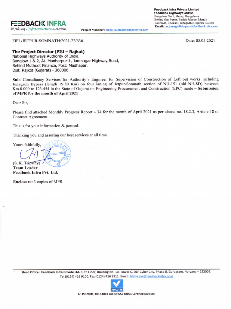 Junagadh Bypass Construction Progress April 2021 | PDF | Road Transport | Road