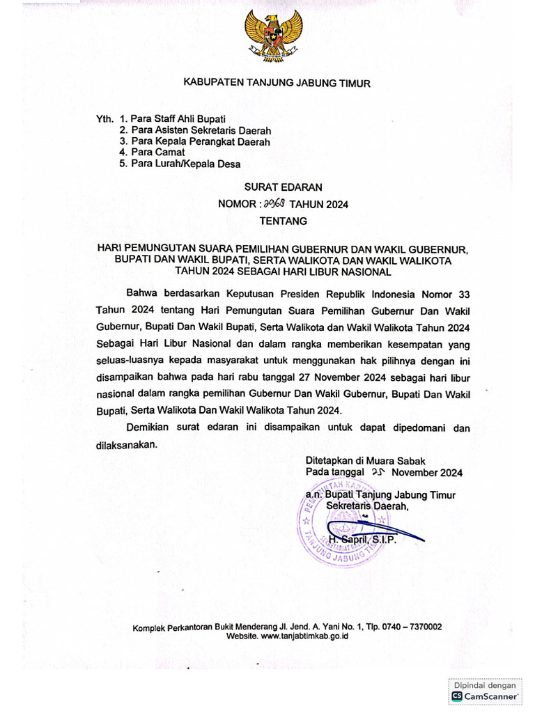 Surat edaran hari libur pemungutan suara | PDF