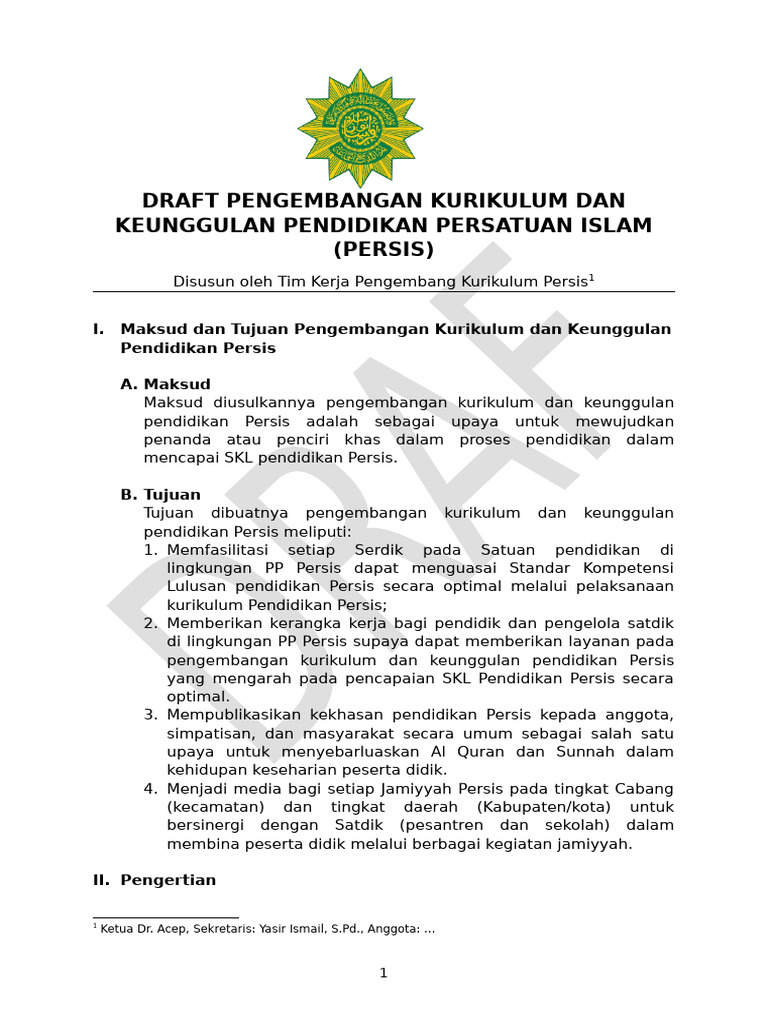Draft Kurikulum Pendidikan Persis (Rakernas, 20 Nov 2024) | PDF