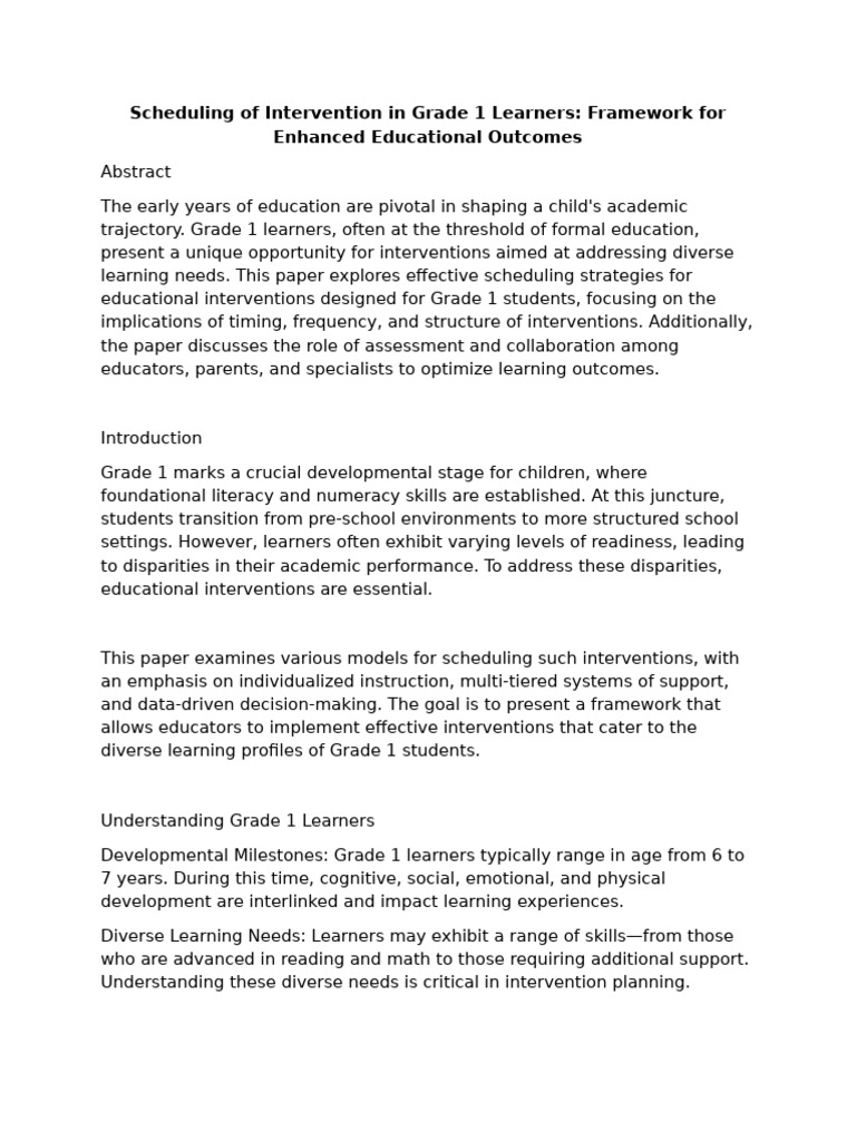 Scheduling of Intervention in Grade 1 Learners | PDF | Pedagogy | Human ...
