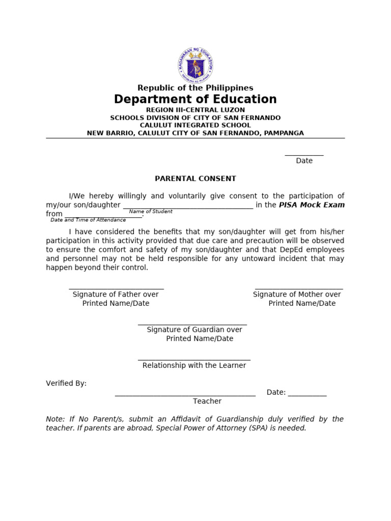 Parents' Consent PISA | PDF