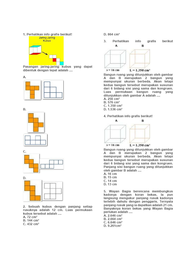 Soal Lathan Luas Permukaan Balok Dan Kubus 2 | PDF