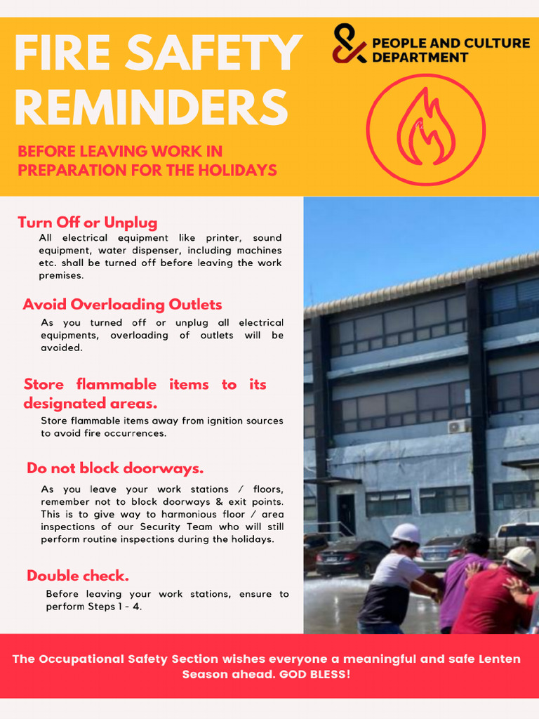 27-Mar-2024 Fire Safety Reminders Before Leaving Work | PDF