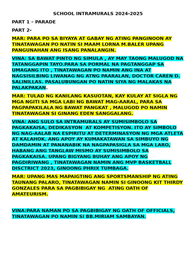 School Intramurals 2024 | PDF