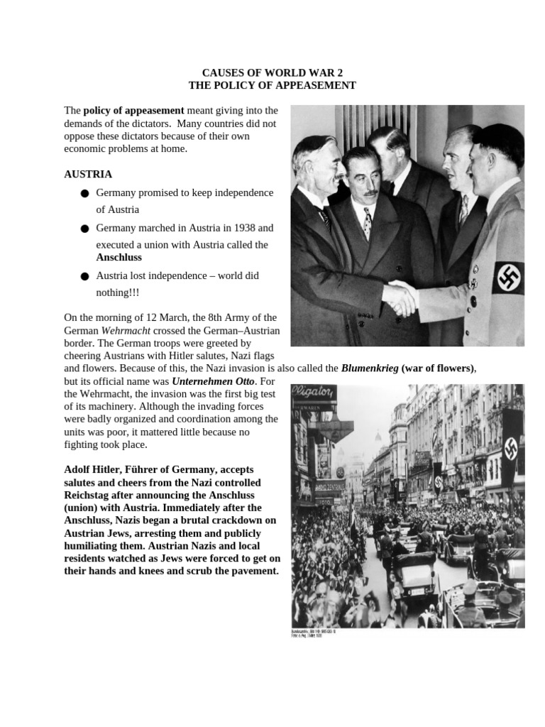 WW2 - Policy of Appeasement | PDF | Nazi Germany | Adolf Hitler