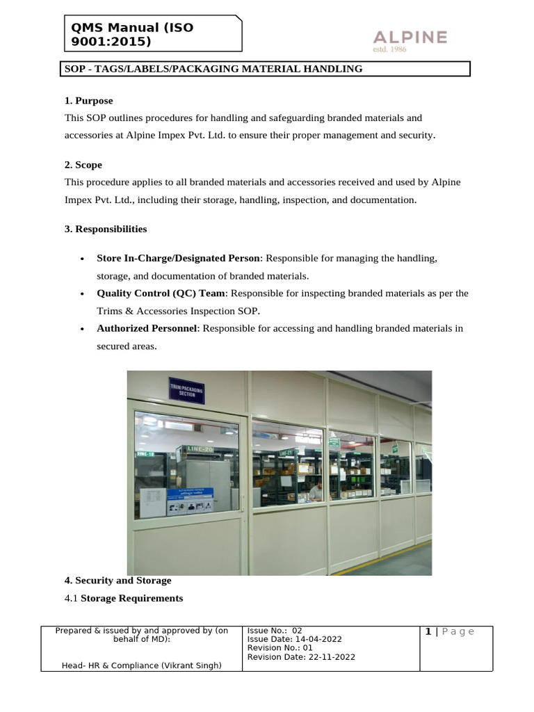 SOP - Tag Label Packaging Material Handling | PDF | Regulatory Compliance