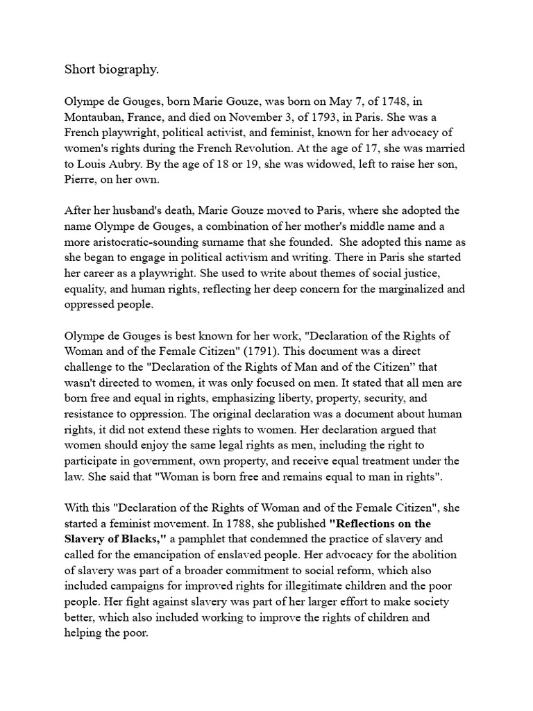 Short Biography Olympe de Gouges | PDF | Justice | Crime & Violence