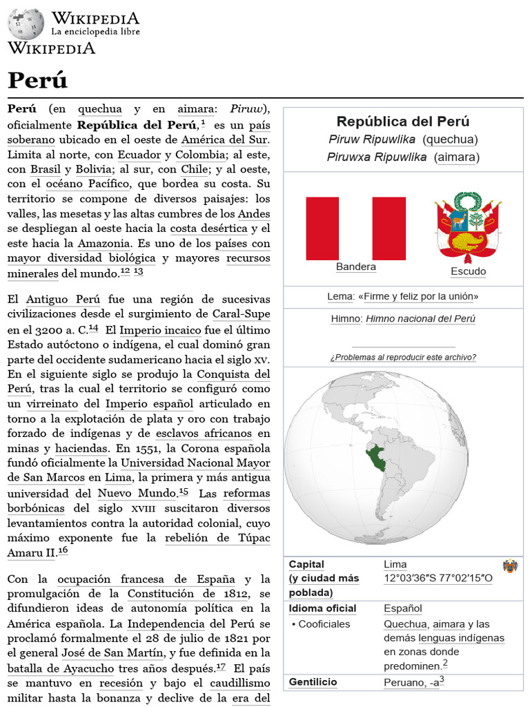 Perú - Wikipedia, la enciclopedia libre | PDF | Perú | Imperio Inca