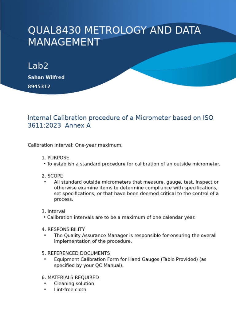 Lab 2 - Micrometer Calibration | PDF | Calibration